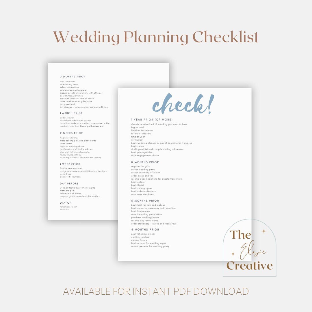 Simple Wedding Planning Checklist, Printable Instant Download PDF - Etsy