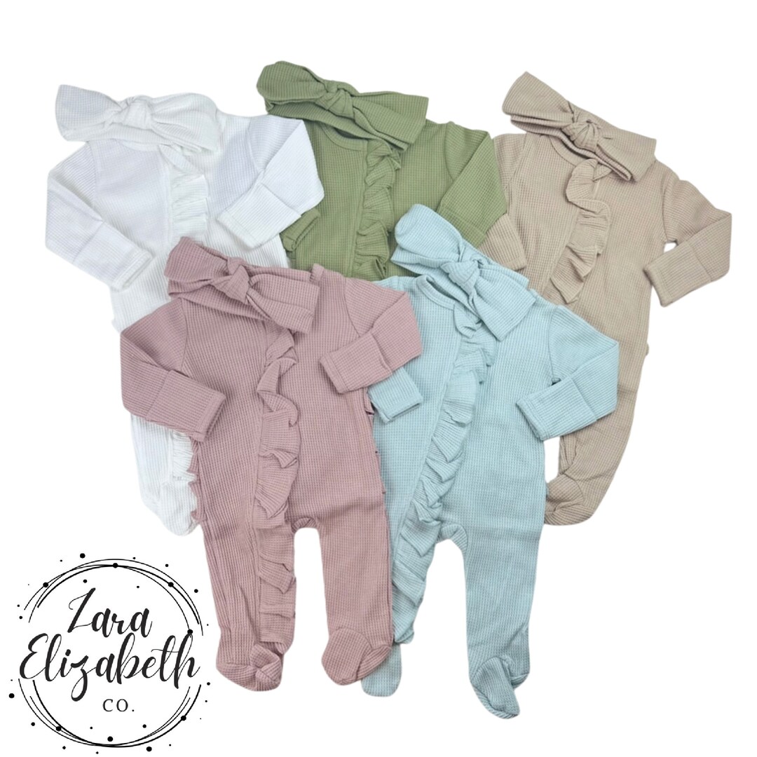 CLOSEOUT SALE Ruffle Cotton Baby Zipper Sleeper Ruffle Baby Outfit With ...