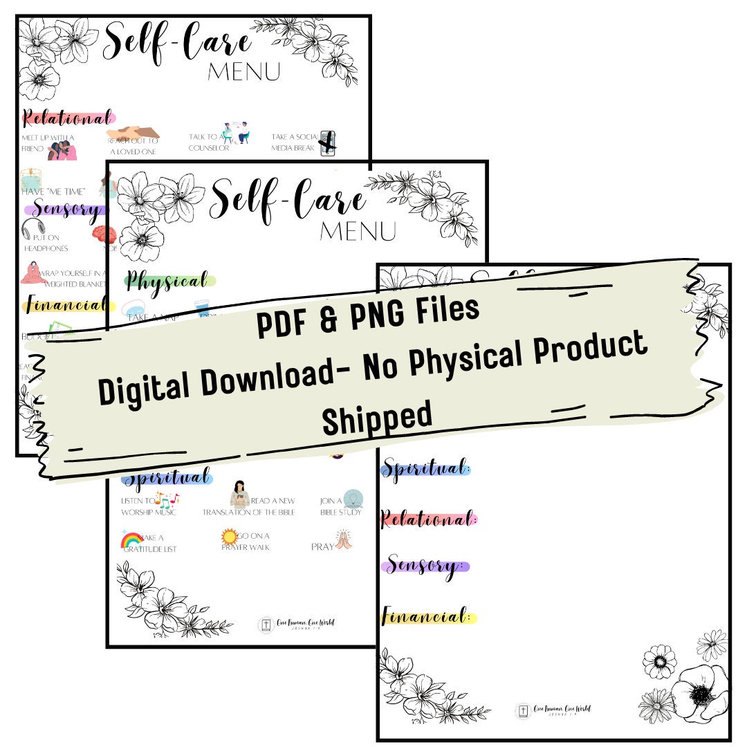Christian Self Care Plan Journal Printable, Self Care Menu ...