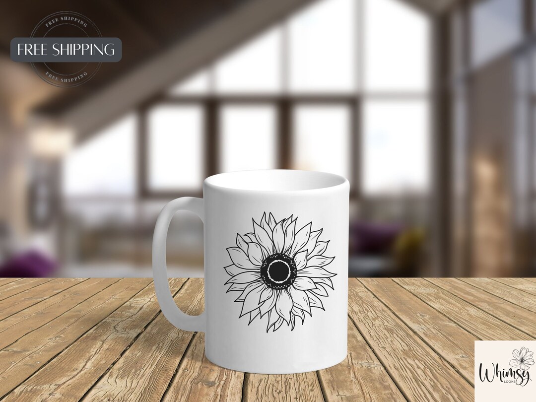 Sunflower Mug, Floral Tee Coffee Cup, Flower Mug, Garden Mug, Sunflower ...