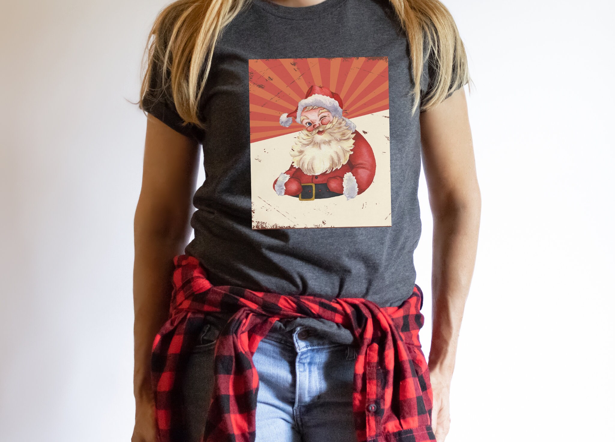 Retro Santa Christmas Shirt for Women, Vintage Christmas Santa T-shirt ...
