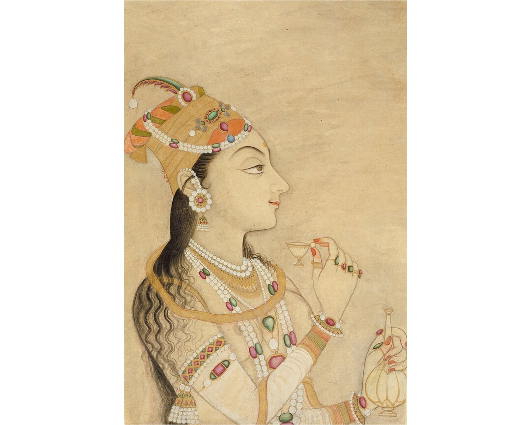 Classical Indian Miniature Painting, Portrait of the Mughal Empress Nur ...