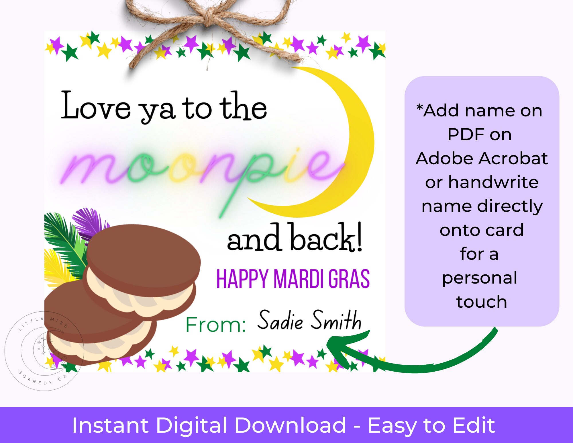 Happy Mardi Gras Moon Pie Gift/ Favor Tags, Love You the Moon and Back ...
