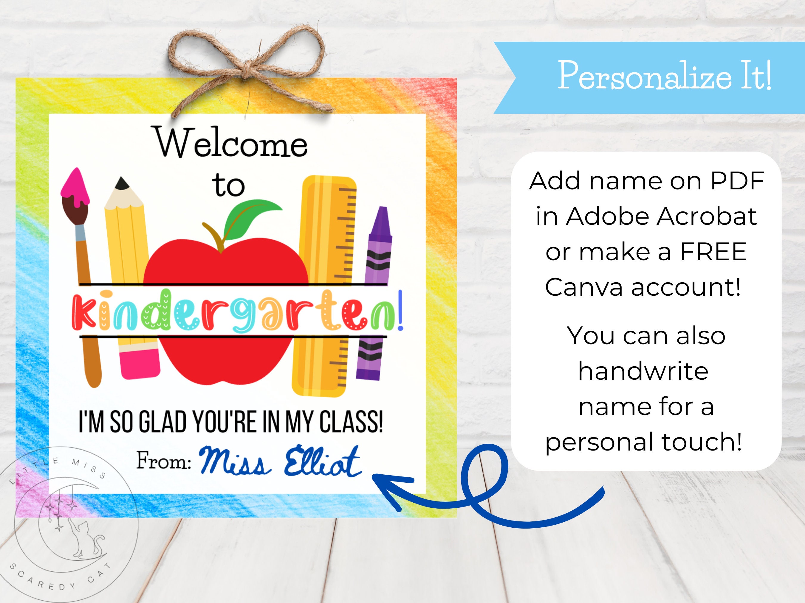 Kindergarten Welcome Gift Tags, Back to School Printable (PDF & JPEG ...