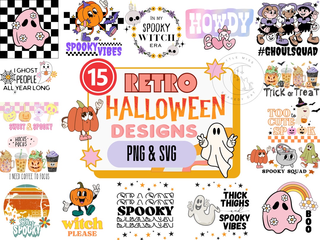 Retro Halloween Png Bundle, Retro Halloween Clipart Bundle, Halloween ...