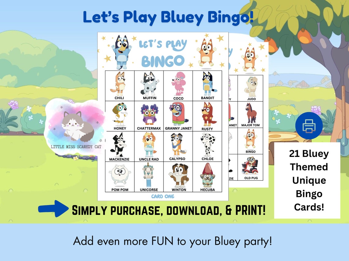 Bluey Bingo Game | Bluey Birthday Party Printable | Instant Download ...
