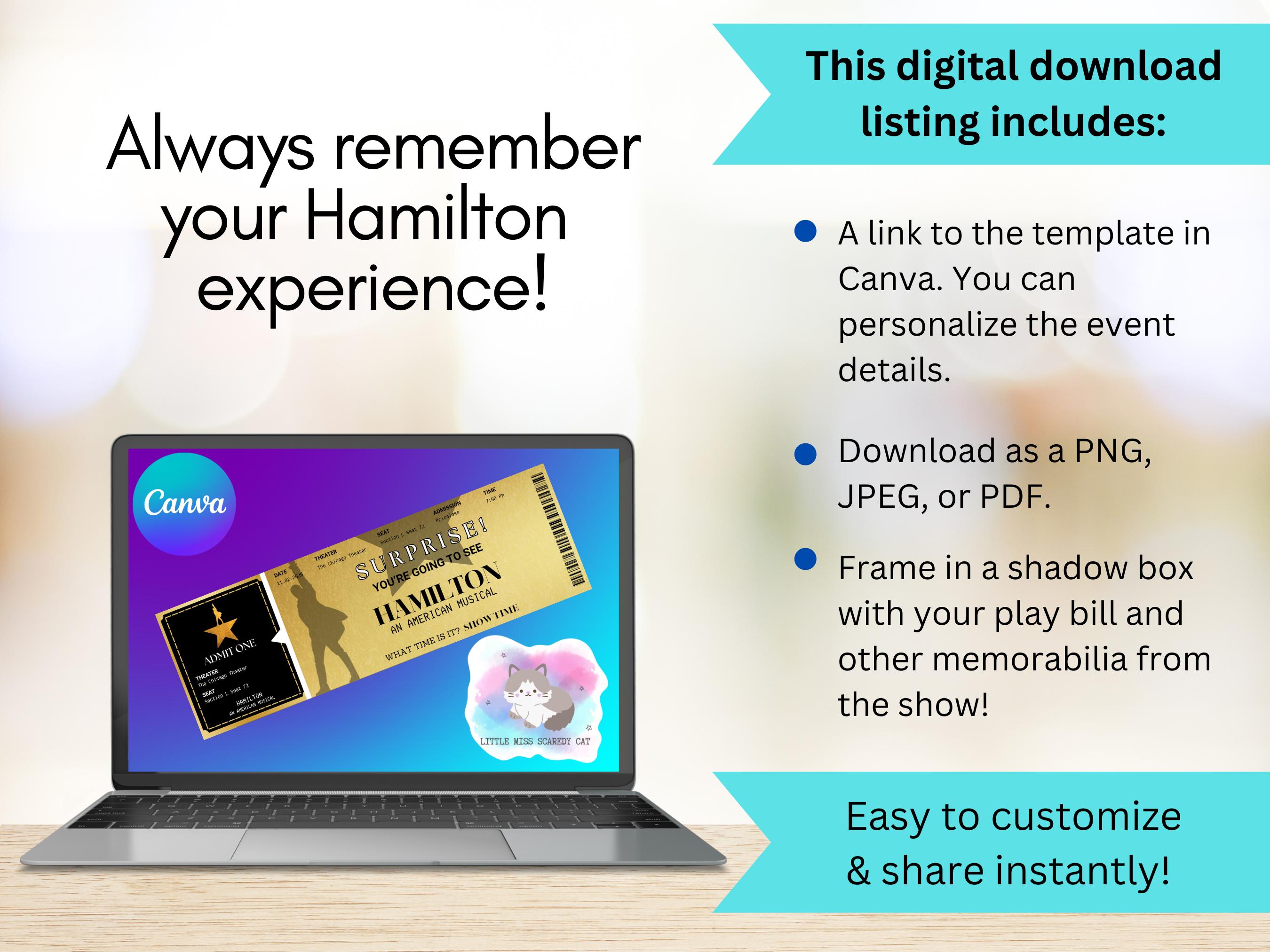 Printable Hamilton Souvenir Ticket | Broadway Musical Keepsake (digital ...