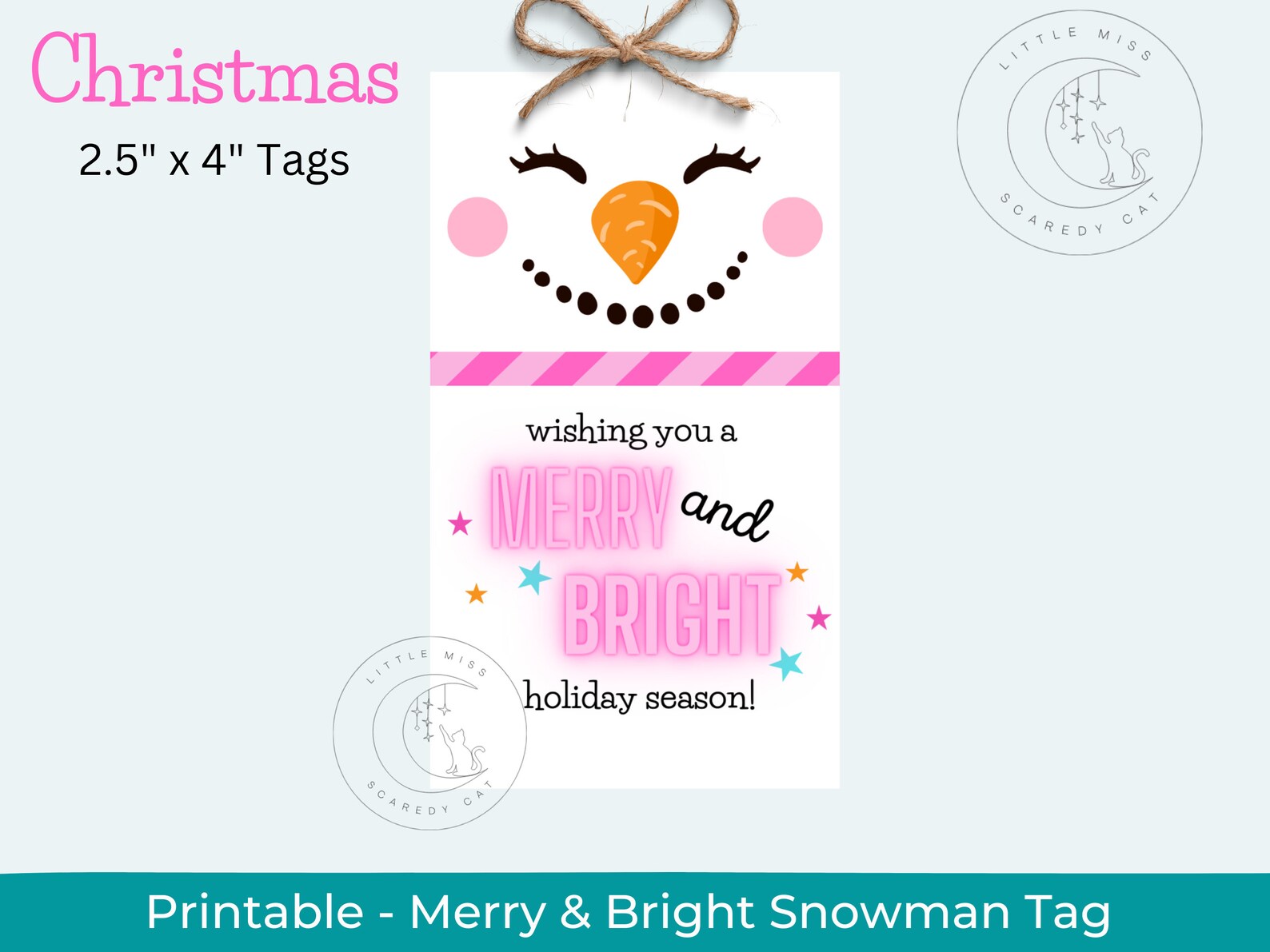 Merry & Bright Snowman Cute Gift/ Treat Tags, Teacher Christmas Gift ...