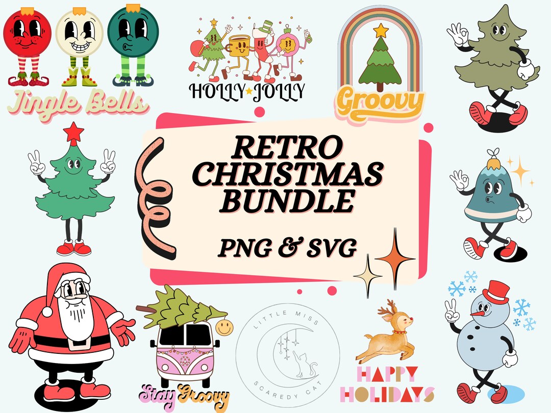 Retro Christmas Clipart Bundle, Groovy Snowman PNG SVG (digital ...