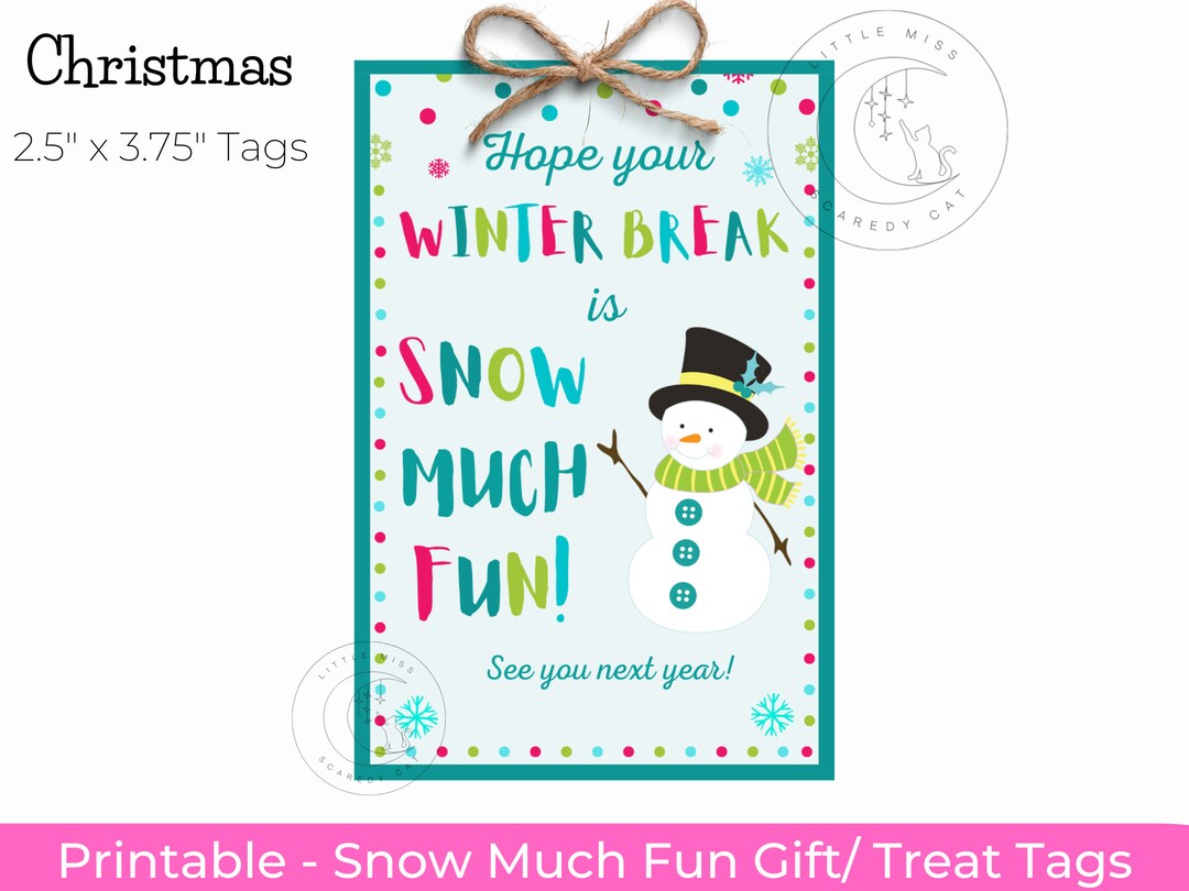 Snow Much Fun Christmas Gift Tags, Printable Treat Tags (digital ...