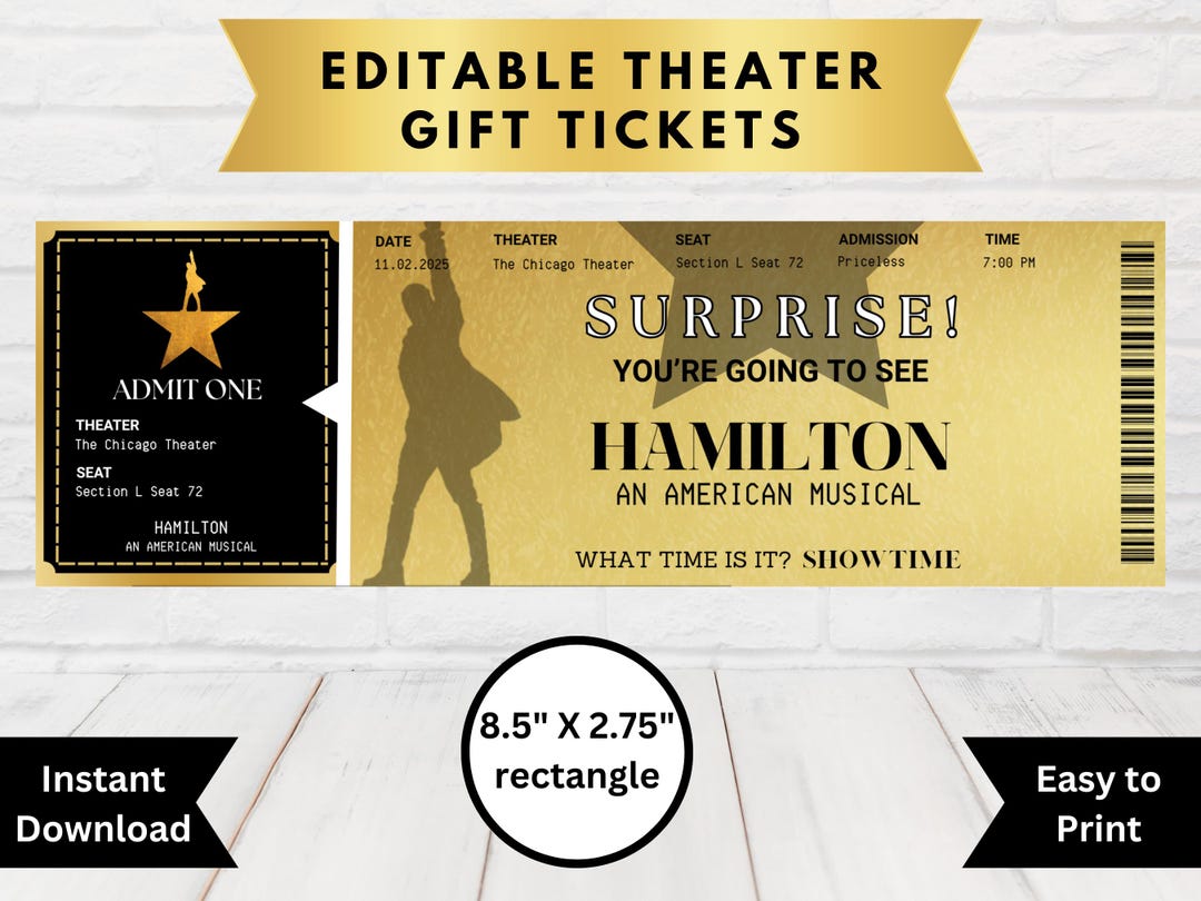 Printable Hamilton Souvenir Ticket | Broadway Musical Keepsake (digital ...