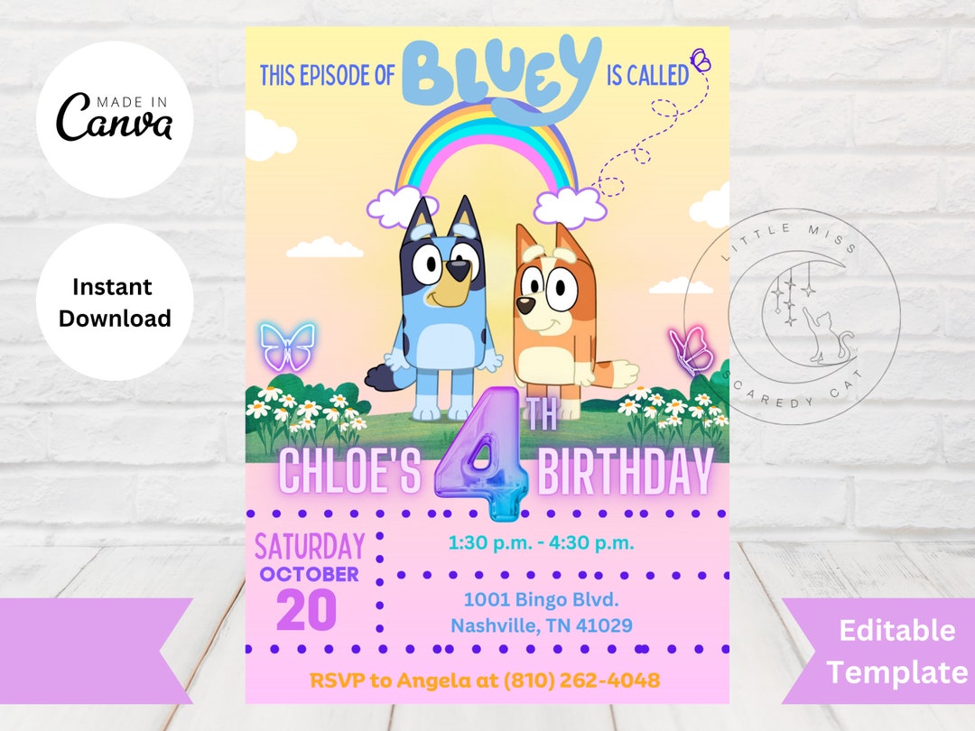 Bluey & Bingo Birthday Invitation | Bluey Birthday Invite Instant ...