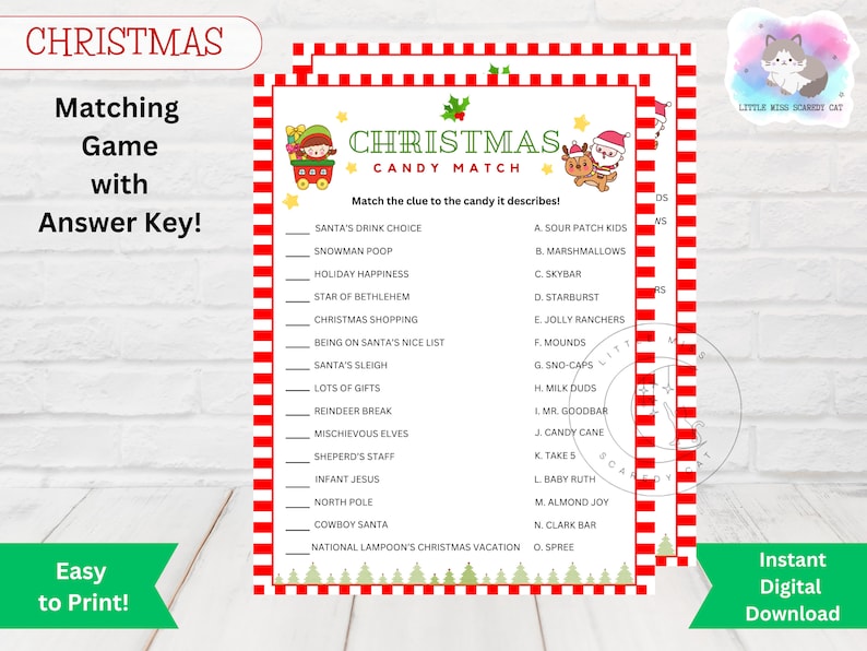 Christmas Candy Matching Game, Christmas Trivia, Christmas Game for ...