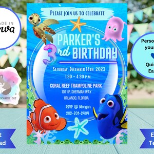 Finding Nemo Birthday Invitation | Editable Party Invite | Ocean Theme ...