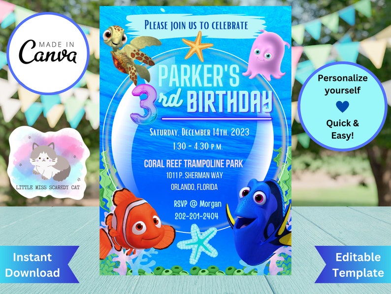 Finding Nemo Birthday Invitation | Editable Party Invite | Ocean Theme ...