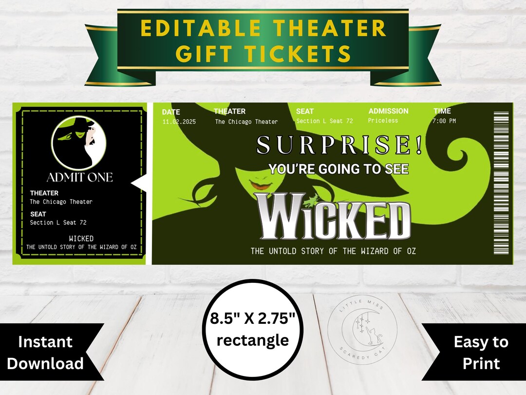 Wicked Musical Ticket | Printable Surprise Gift Template (PDF) - Etsy