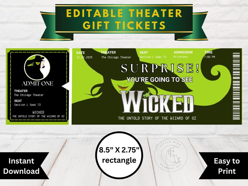 Wicked Musical Ticket | Printable Surprise Gift Template (PDF) - Etsy
