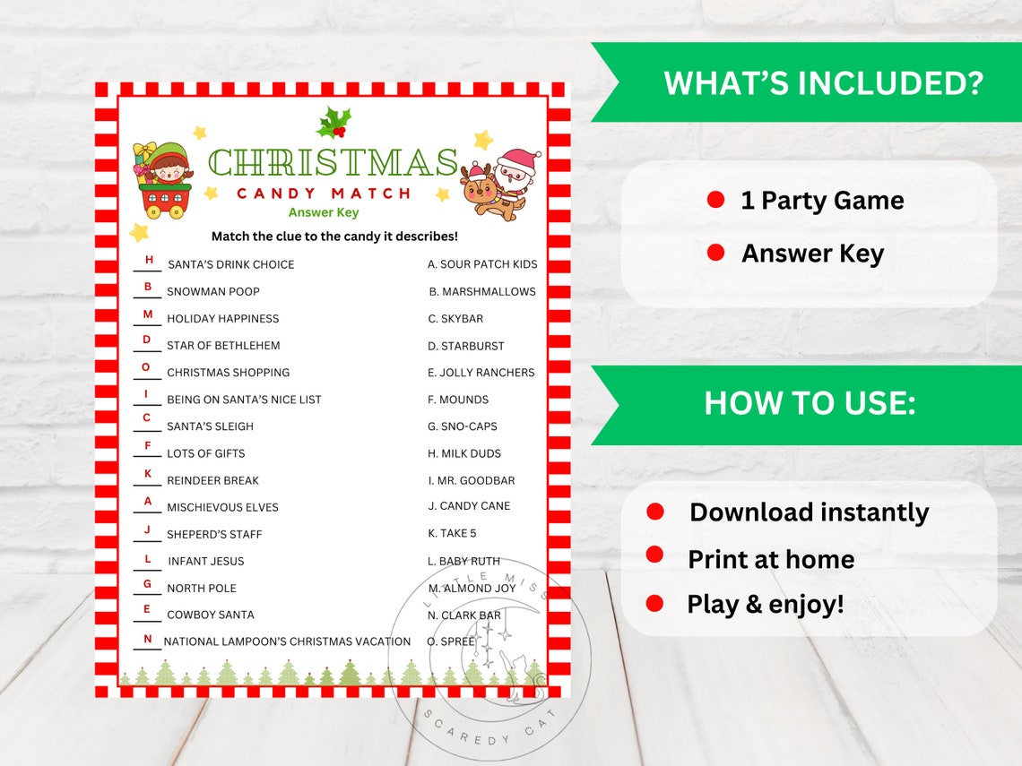 Christmas Candy Matching Game, Christmas Trivia, Christmas Game for ...