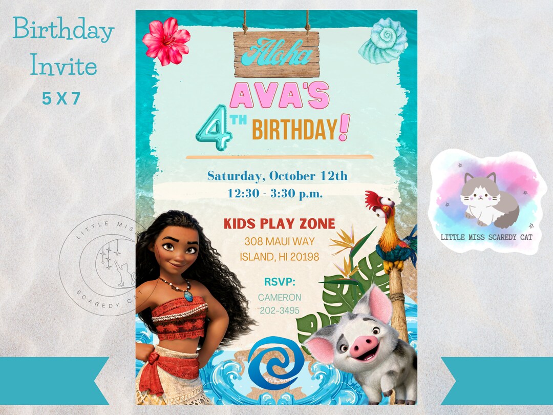 Moana Birthday Invitation, Moana Birthday Party Digital Invitation ...