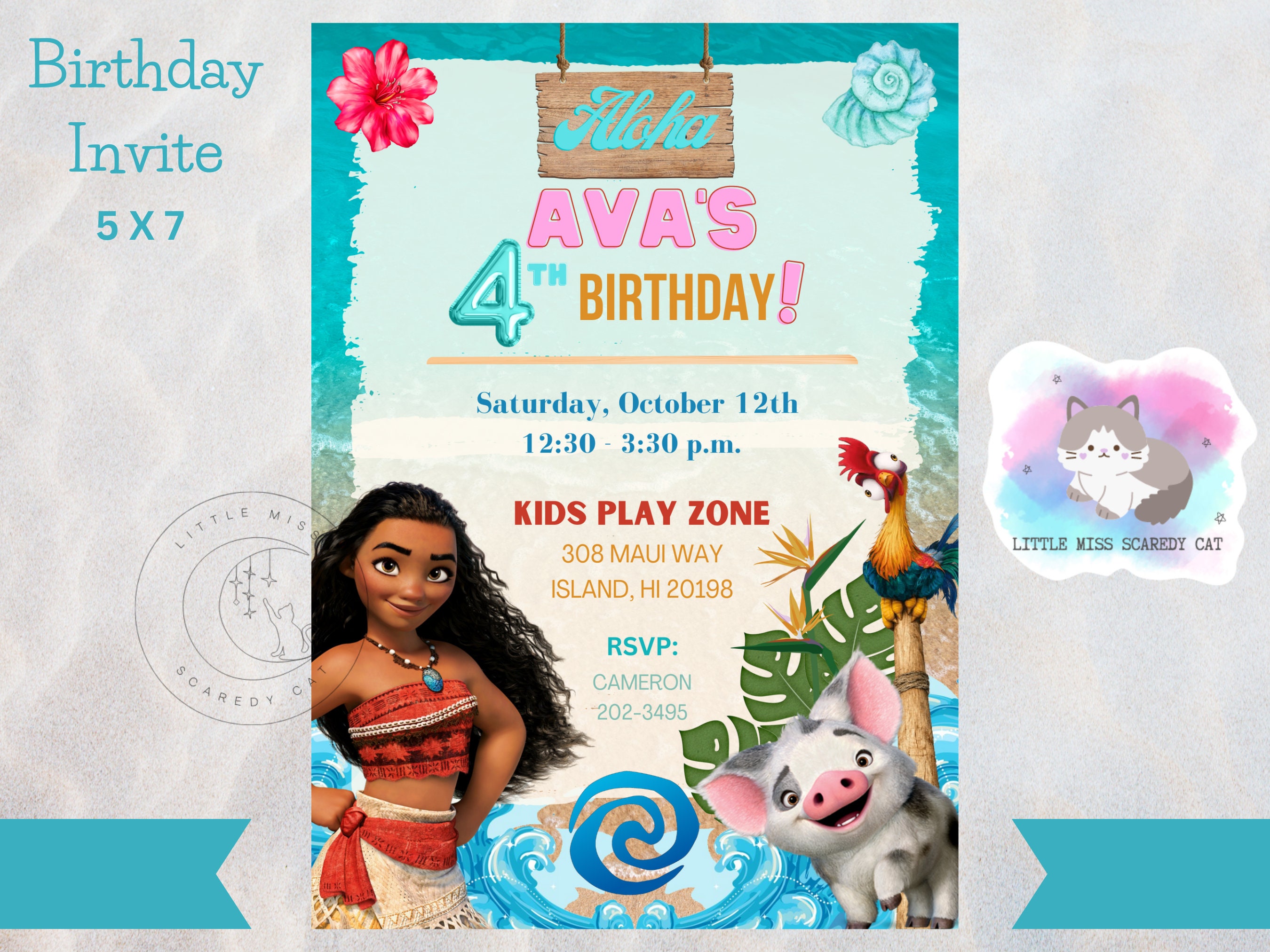 Moana Birthday Invitation, Moana Birthday Party Digital Invitation ...