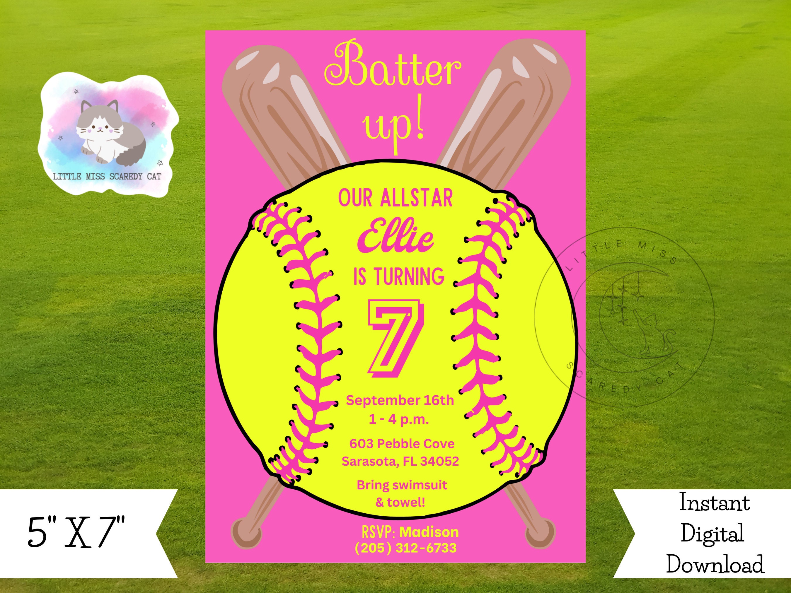 Batter up Softball Birthday Invitation, Girls Softball Party, Softball ...