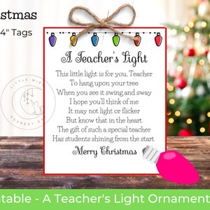 A Teacher's Light Poem Christmas Gift Tag - Etsy