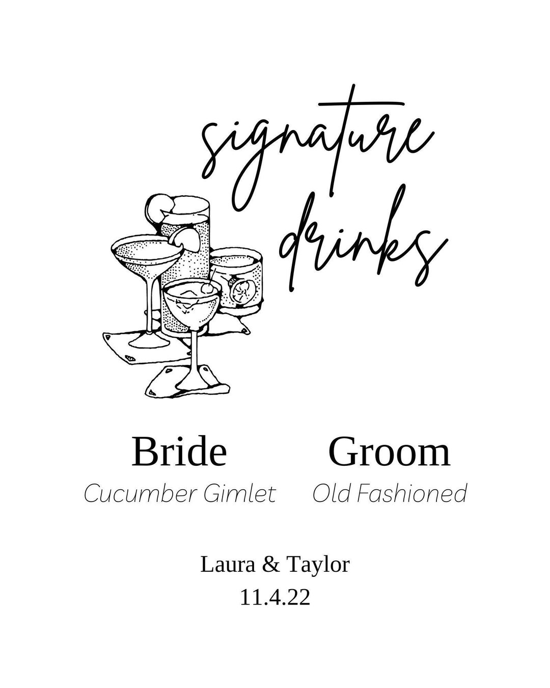 DIY Signature Wedding Drink Sign, Wedding Drink Note, Modern Wedding ...