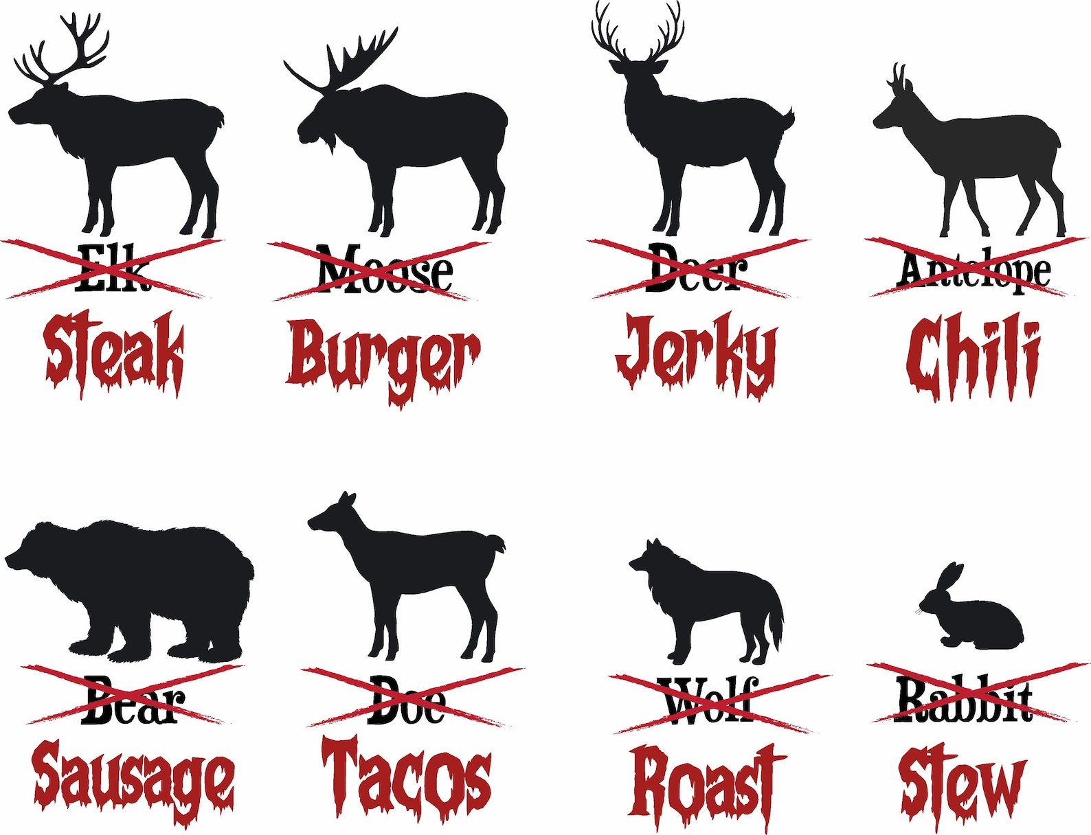 Wildlife Tshirt Cuts of Meat Printable Tshirt Graphic T-shirt Moose T ...