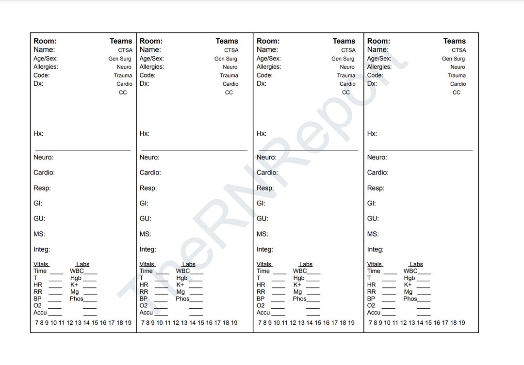 RN Report Sheet- PCU - Etsy