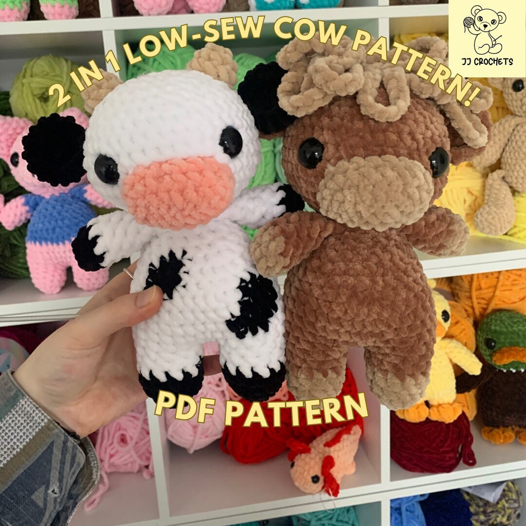 Low-sew 2 in 1 Cow Pattern / Cow and Highland Cow Pattern / Crochet Cow ...