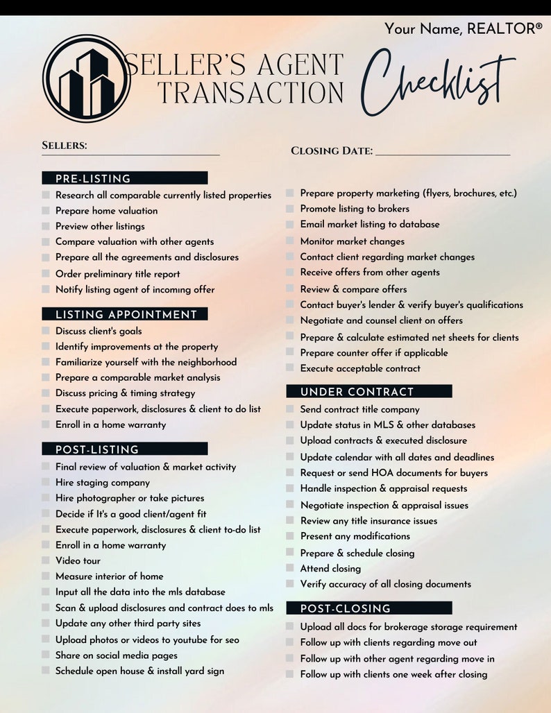 Buyer / Seller Transaction List Template Packet - Etsy