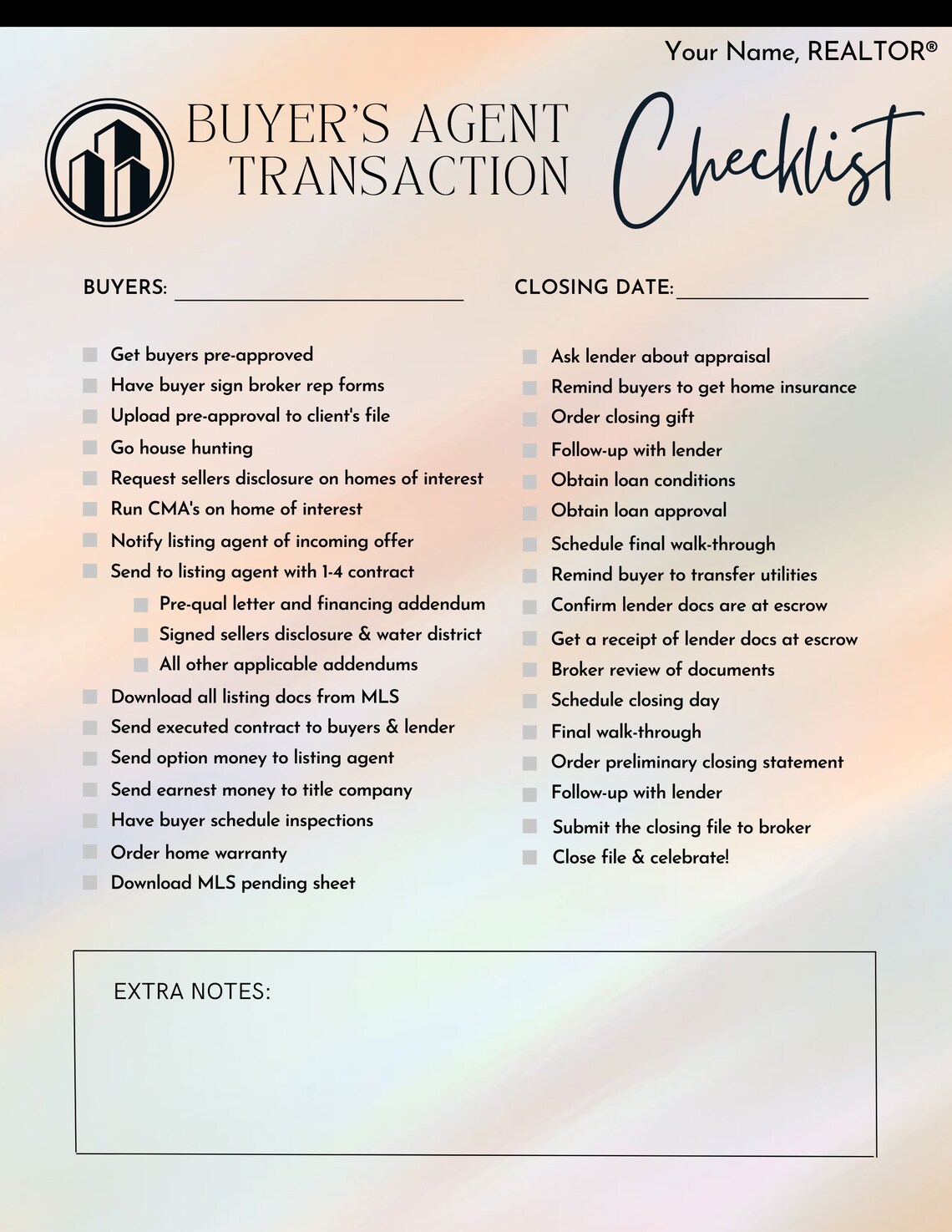 Buyer / Seller Transaction List Template Packet - Etsy