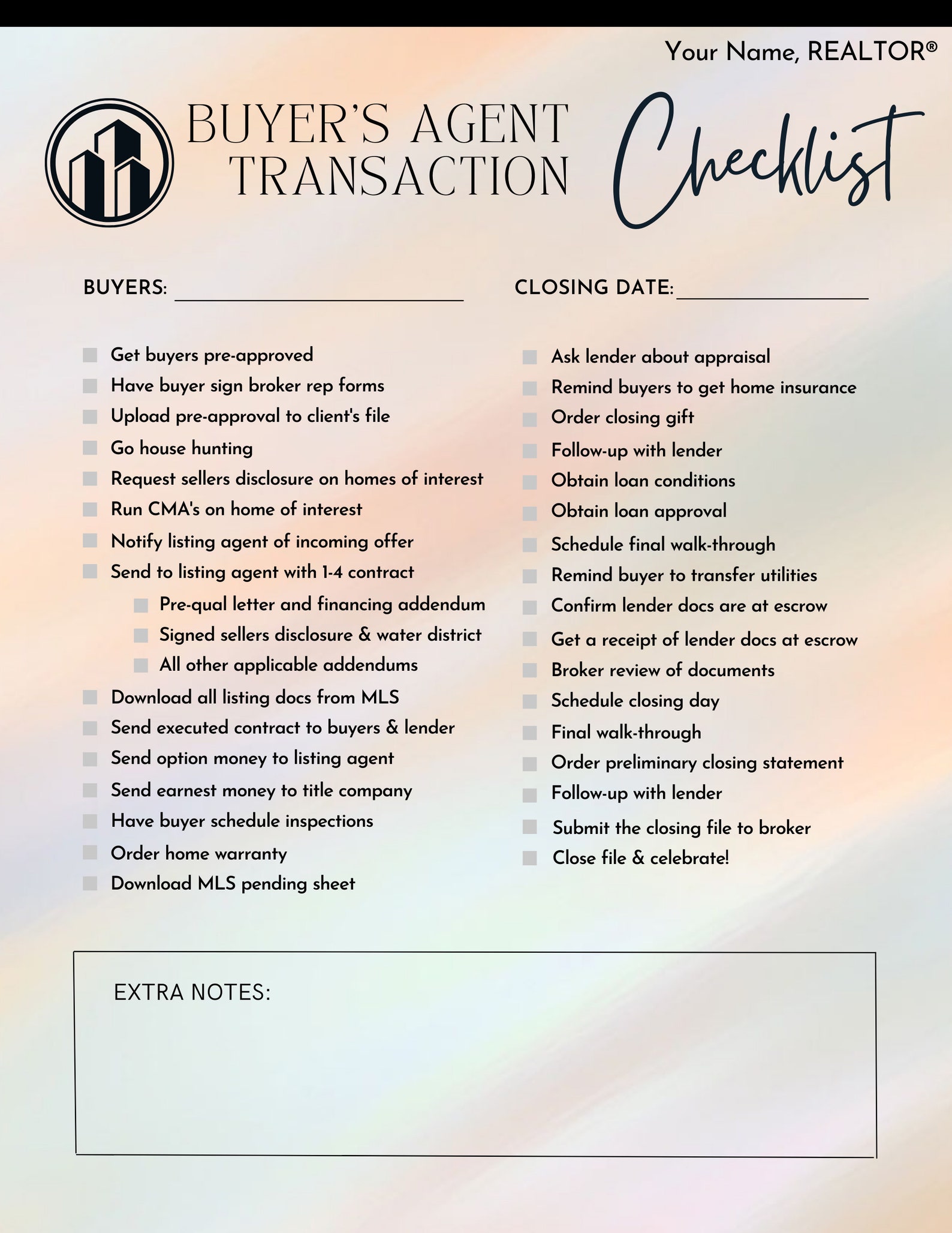 Buyer / Seller Transaction List Template Packet - Etsy