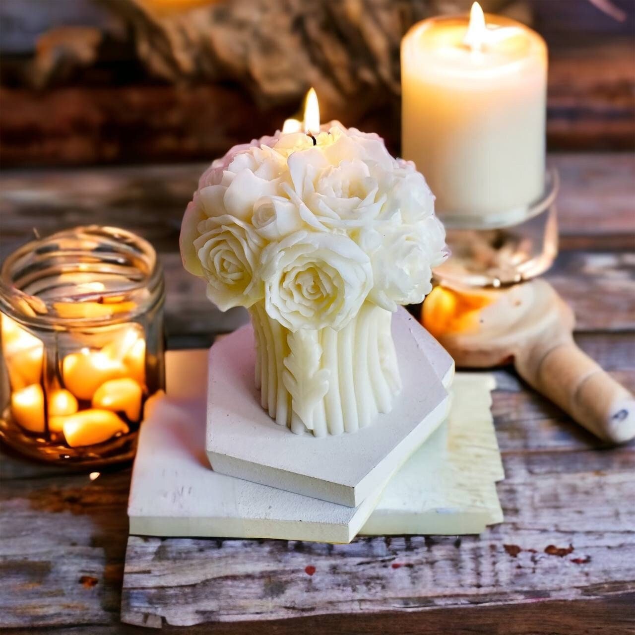 Rose Bouquet Candle Peony Bouquet Peony Candle Flower - Etsy