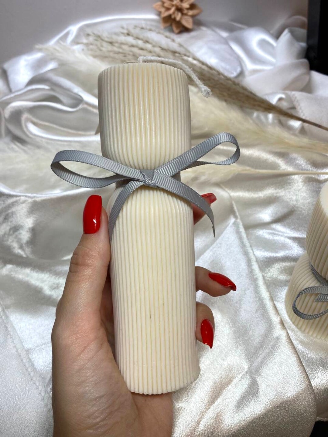 Ribbed Pillar Candle, Tall Pillar Candle, Striped Candle, Column Candle ...