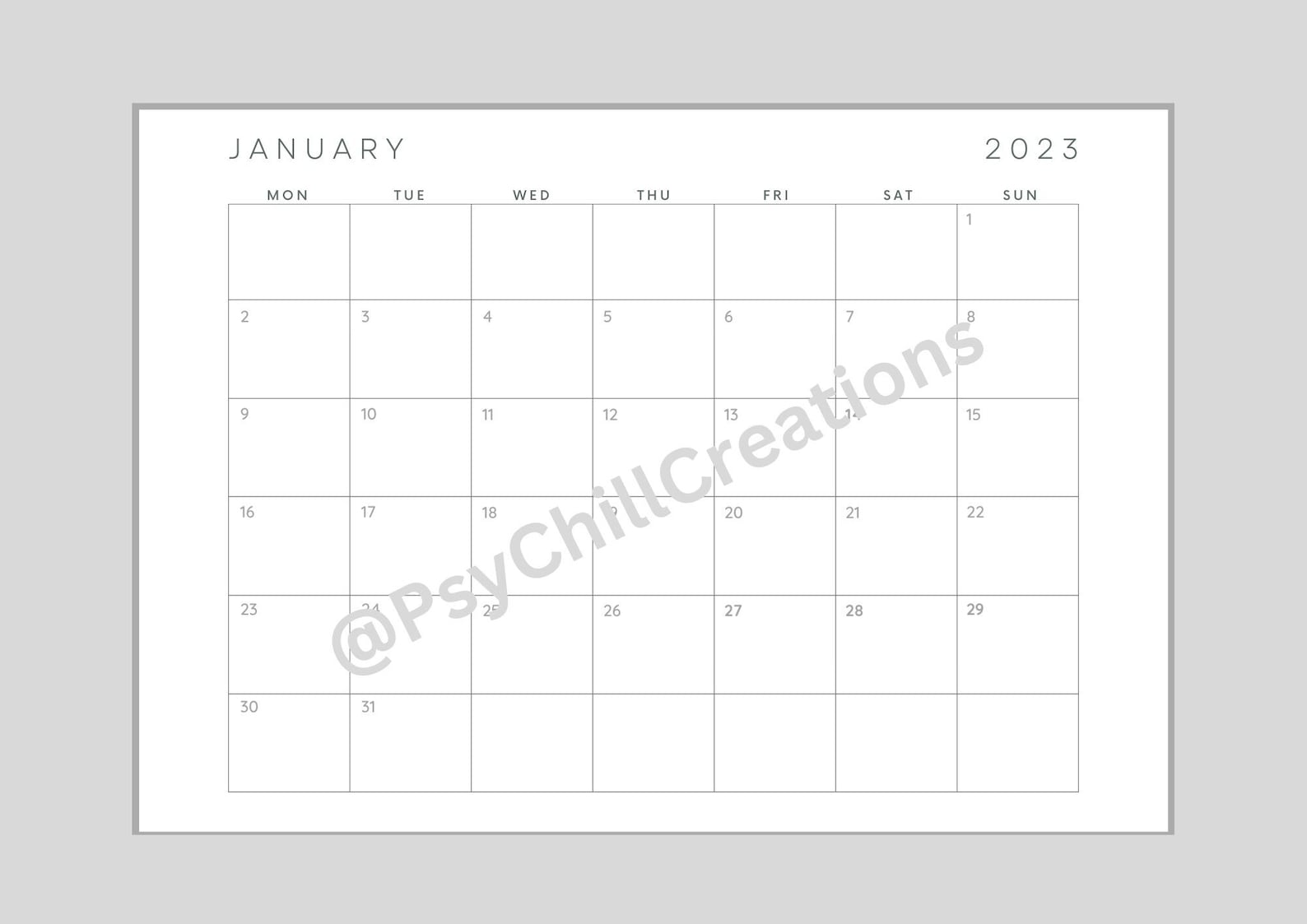 2023 Printable Calendar | Minimalist Monthly Calendar | 12 Months ...
