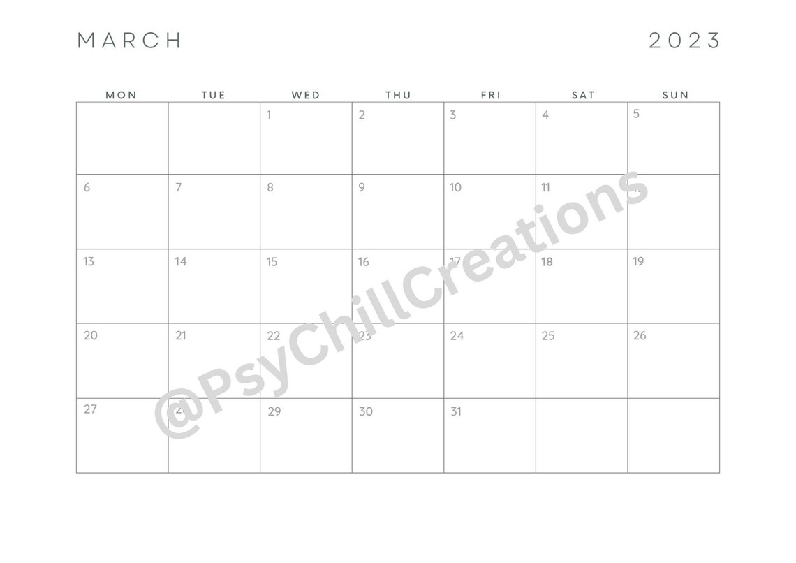2023 Printable Calendar Minimalist Monthly Calendar 12 - Etsy