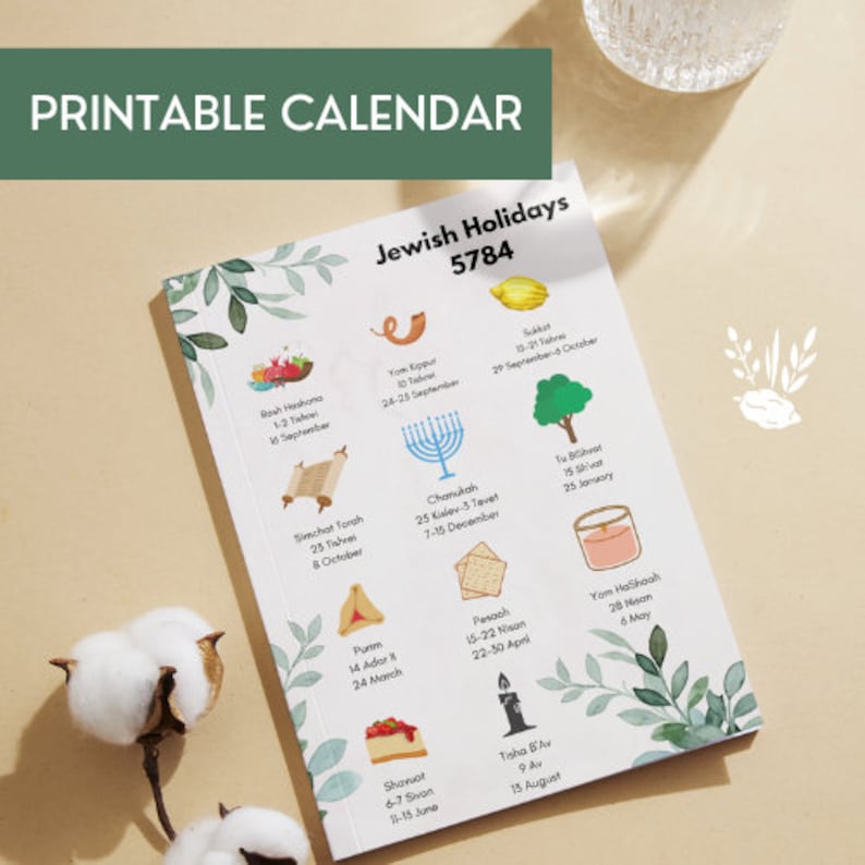 Jewish Holiday Calendar 5784 DIGITAL Printable Hebrew Calendar High ...