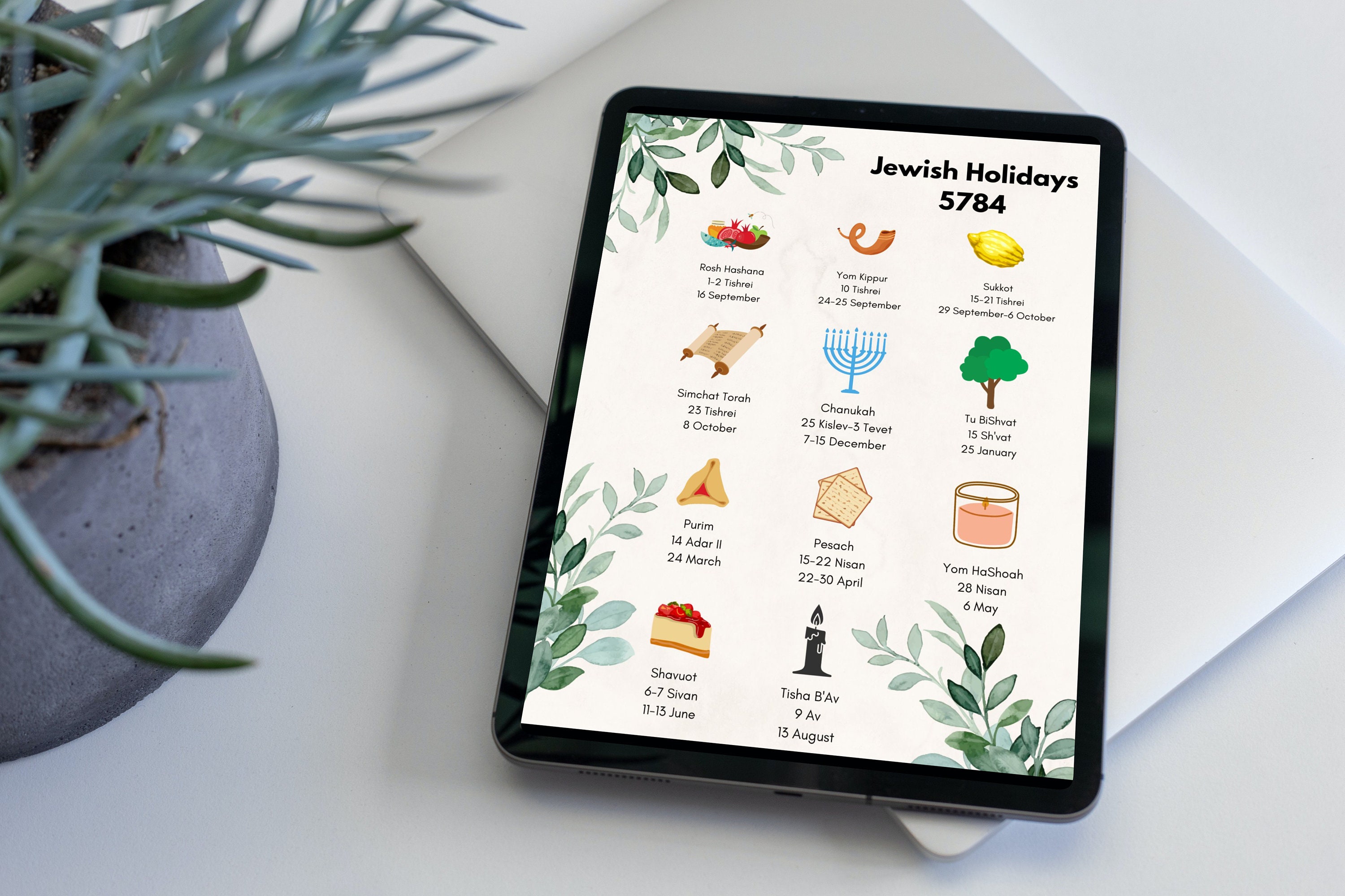 Jewish Holiday Calendar 5784 DIGITAL Printable Hebrew Calendar High ...