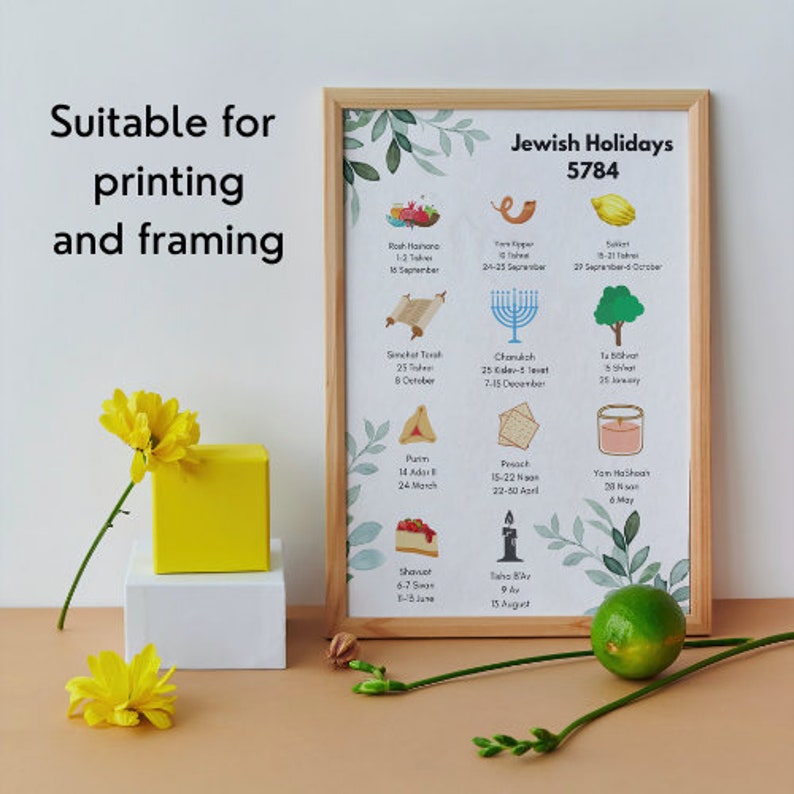 Jewish Holiday Calendar 5784 DIGITAL Printable Hebrew Calendar High ...