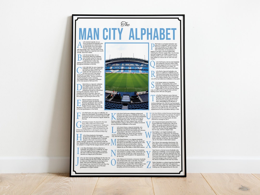 Man City Alphabet Wall Art, Poster, Manchester, Birthday Present ...