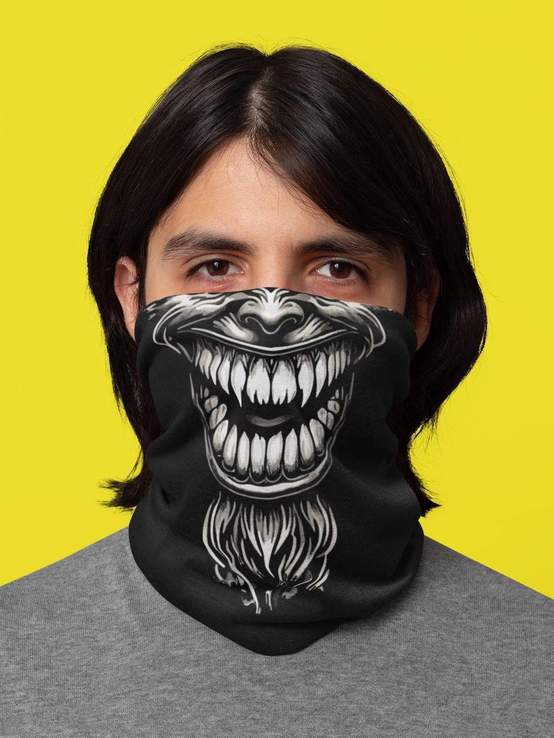 Biker Neck Gaiter, Sinister Smile Face Mask, Motorcycle Scarf ...