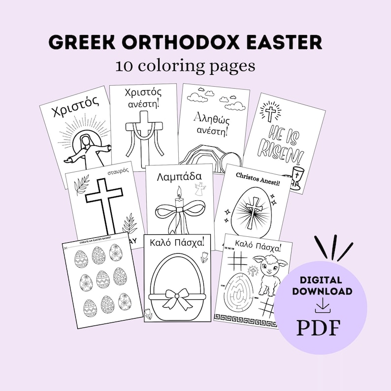 Greek Orthodox Easter Coloring Pages, Digital Download Kids Easter ...