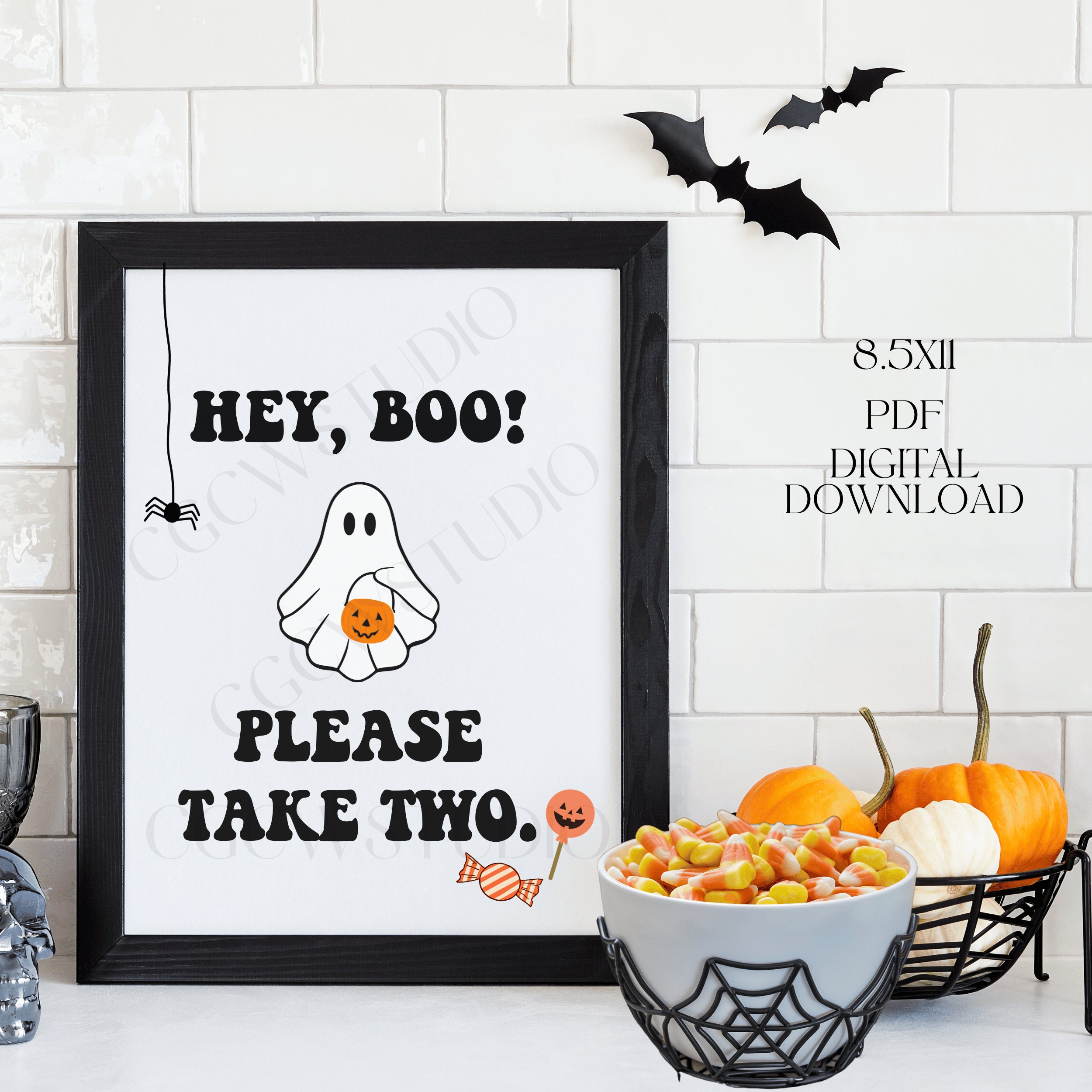 Halloween Candy Bowl Sign Hey Boo Please Take Two Sign Trick - Etsy