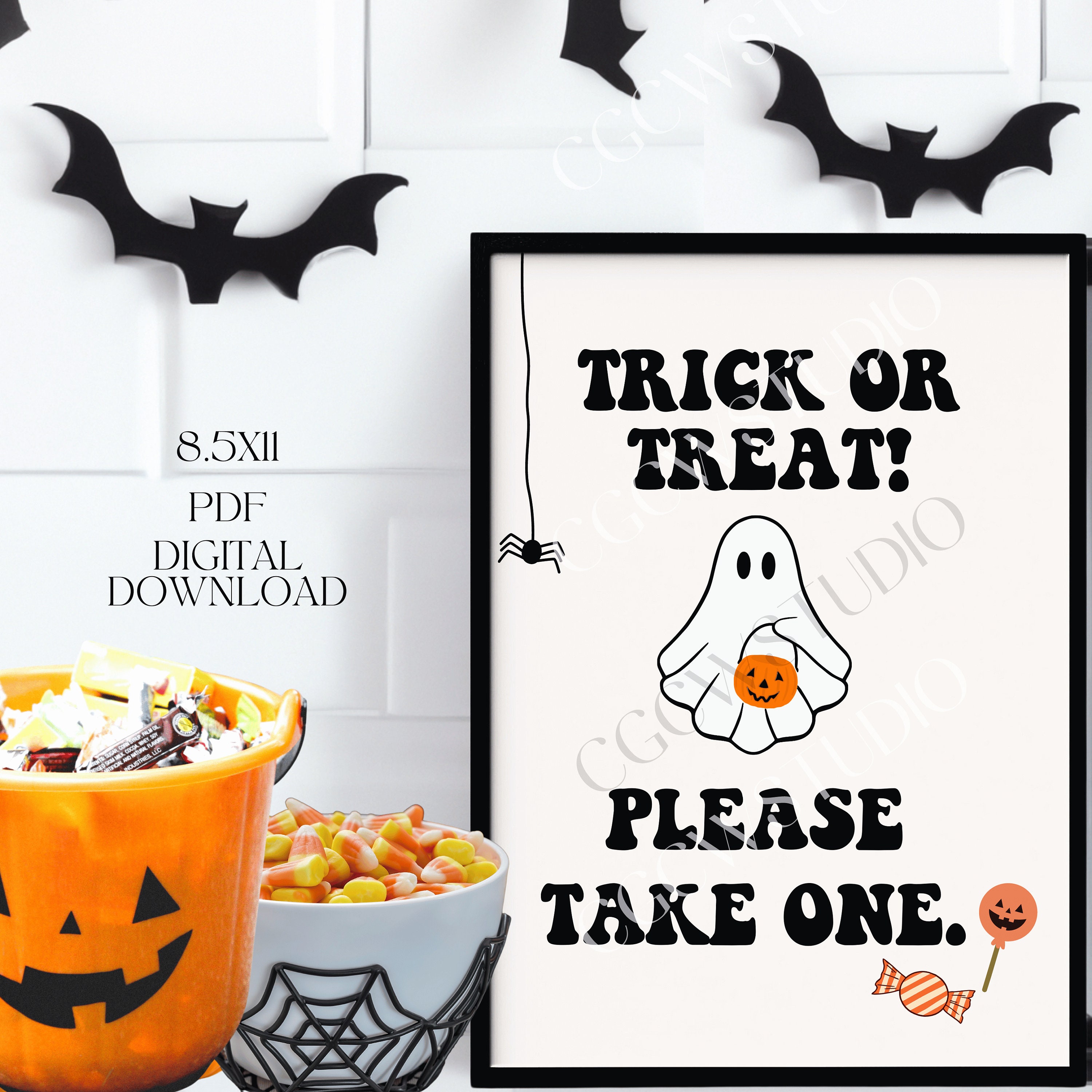 Halloween Candy Bowl Sign, Please Take Two Trick or Treating Sign ...