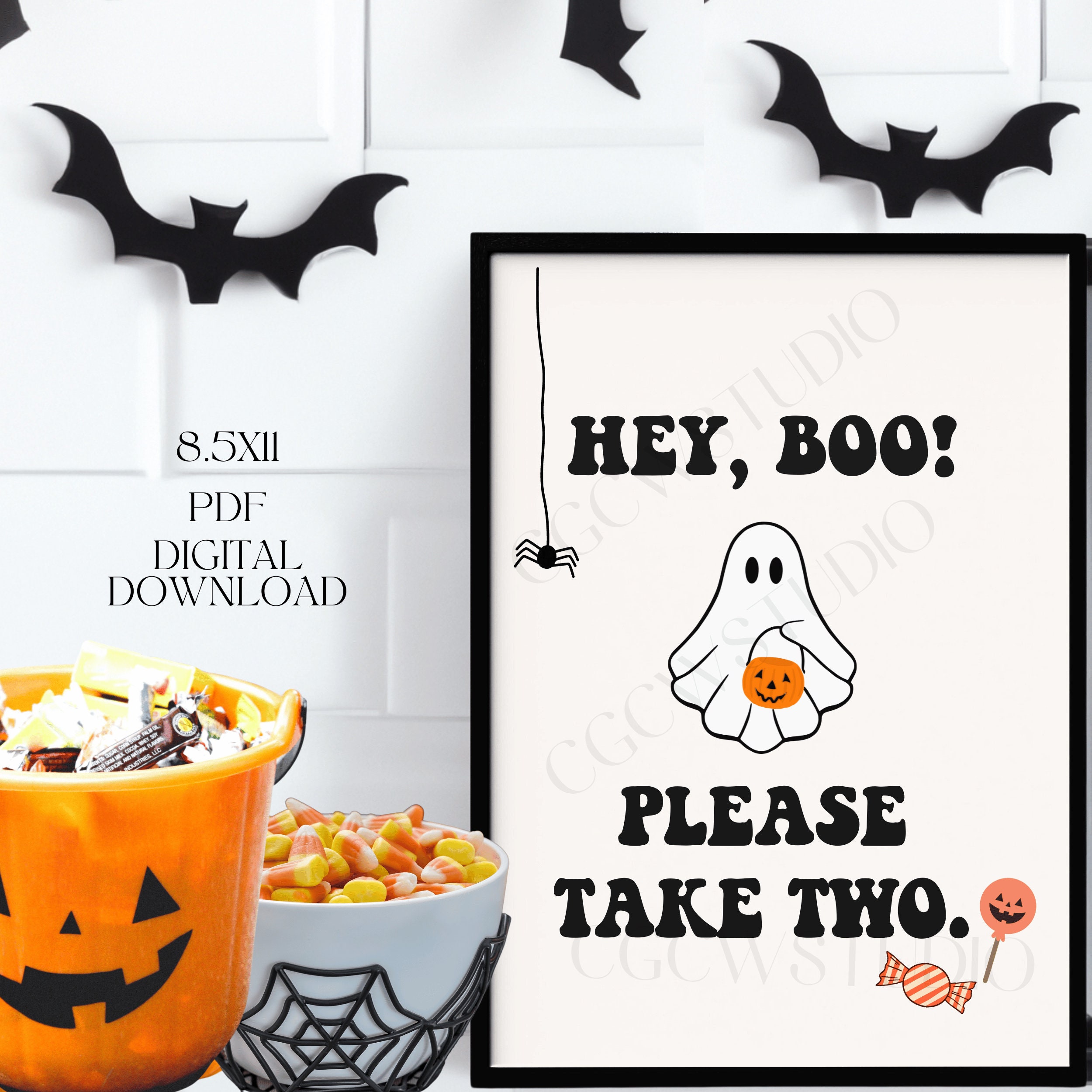 Halloween Candy Bowl Sign, Hey Boo Please Take Two Sign, Trick or ...