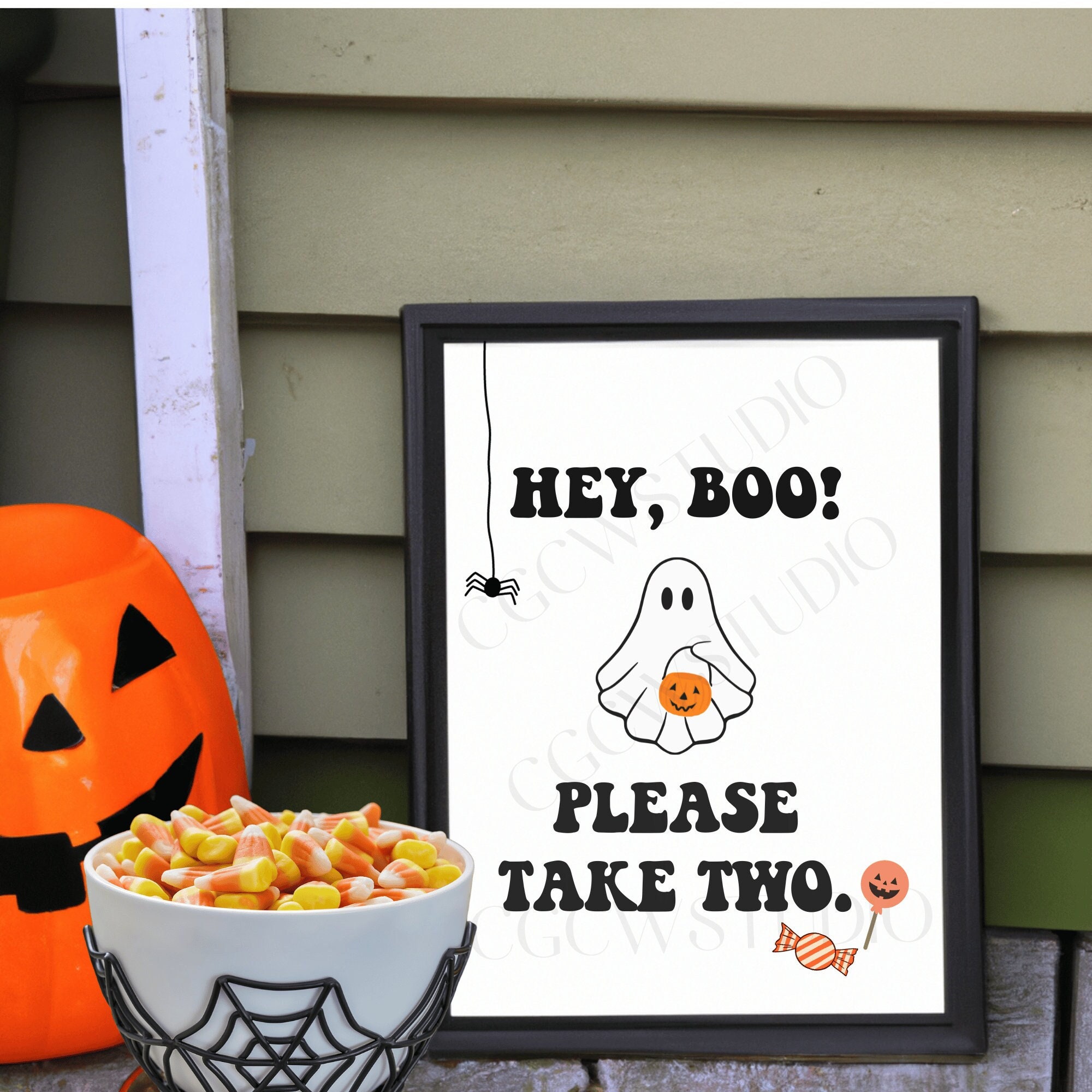 Halloween Candy Bowl Sign, Hey Boo Please Take Two Sign, Trick or ...