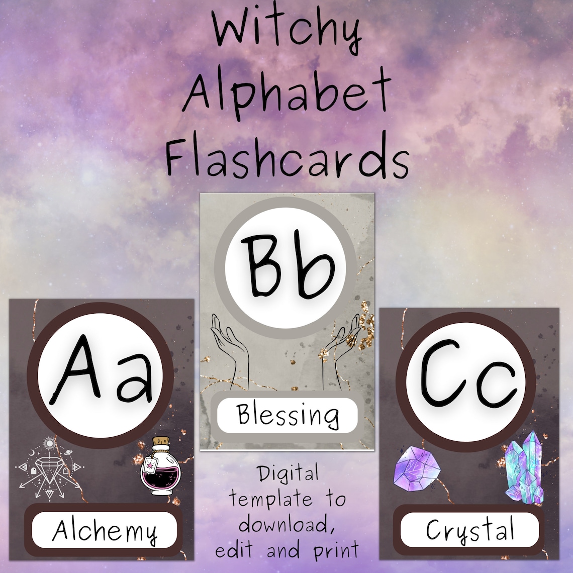 Witchy Alphabet Flashcards Digital Download Pagan Kid Letter - Etsy