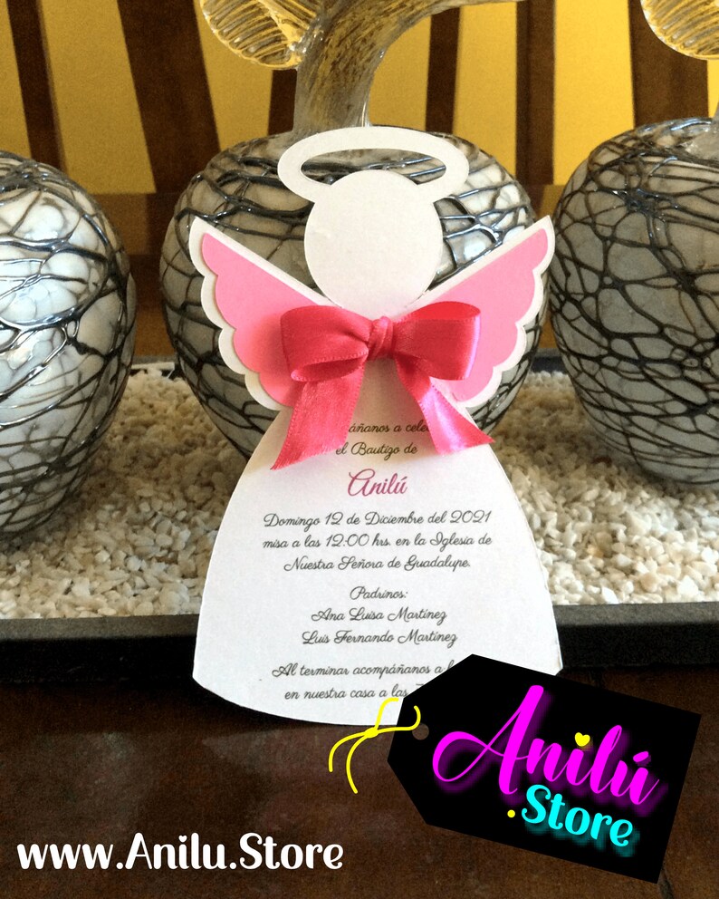 Invitaciones para Bautizo en forma de angelito rosa azul - Etsy México
