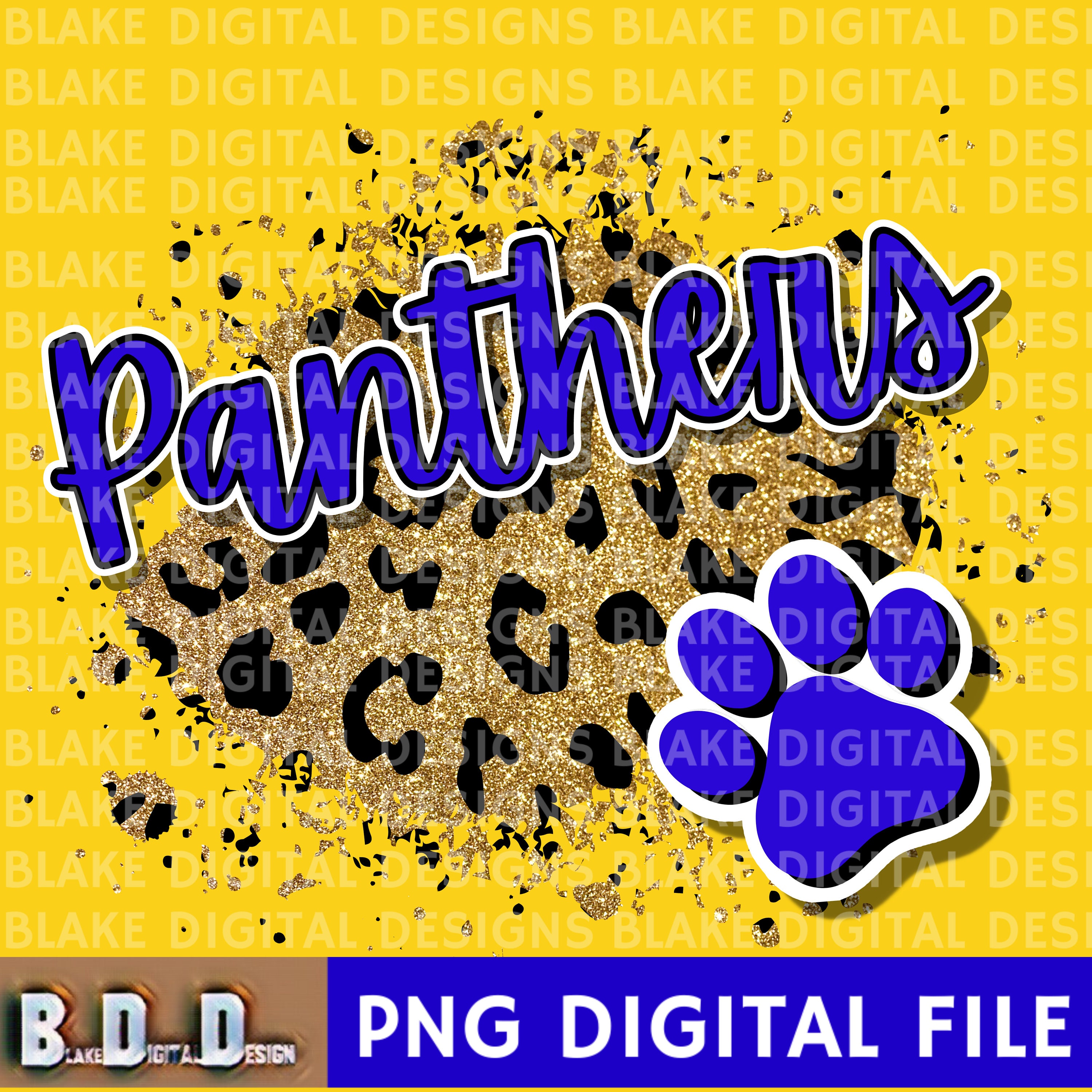 Panthers Royal Blue Leopard Print Paw PNG School Mascot - Etsy
